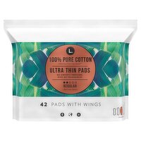 L. Regular 100% Pure Cotton Ultra Thin Pads with Wings, 42 count - ShopRite