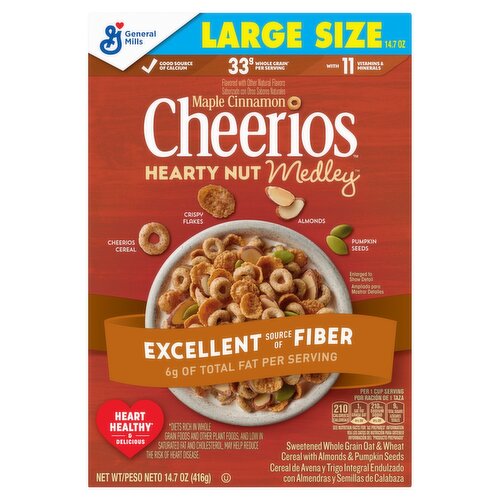 General Mills Cheerios Hearty Nut Medley Maple Cinnamon Cereal Large ...