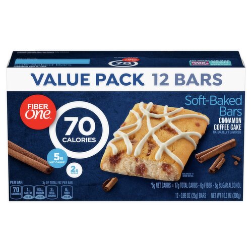 Fiber One Cinnamon Coffee Cake Soft-Baked Bars Value Pack, 0.89 oz, 12 ...