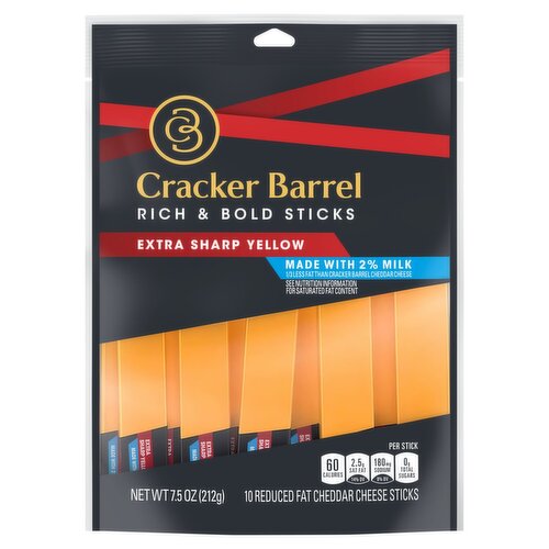 Cracker Barrel Extra Sharp Yellow Reduced Fat Cheddar Cheese Sticks, 10 ...