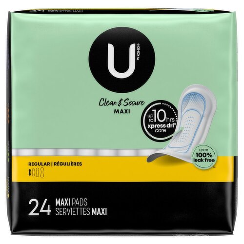 U by Kotex Clean & Secure Maxi Regular Maxi Pads, 24 count - ShopRite