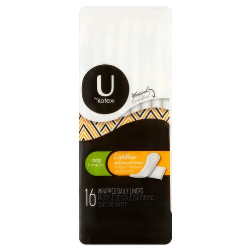 U by Kotex Clean & Secure Long Wrapped Liners, 16 count - ShopRite