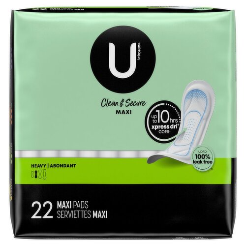 U by Kotex Clean & Secure Heavy Maxi Pads, 22 count - ShopRite