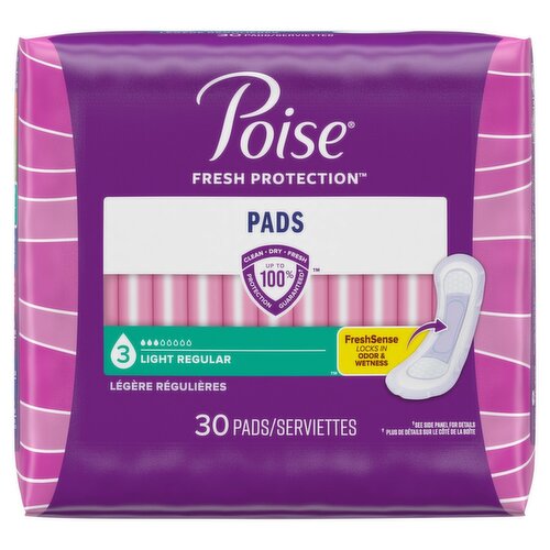 Poise Fresh Protection Light Regular Pads, 30 count - ShopRite