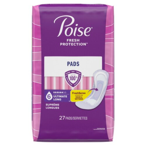 Poise Fresh Protection Ultimate Long Pads, 27 count - The Fresh Grocer