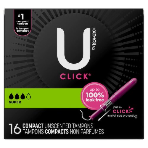 U by Kotex Click Super Compact Unscented Tampons, 16 count - ShopRite
