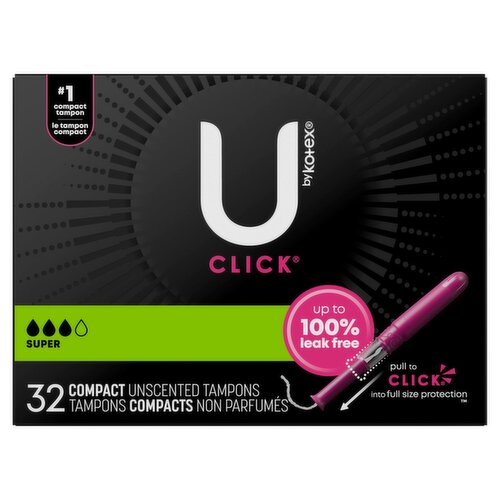 U by Kotex Click Super Compact Unscented Tampons, 32 count - ShopRite