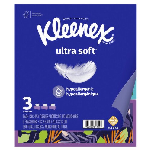 Kleenex Ultra Soft 3-Ply Tissues, 120 count, 3 pack - Fairway