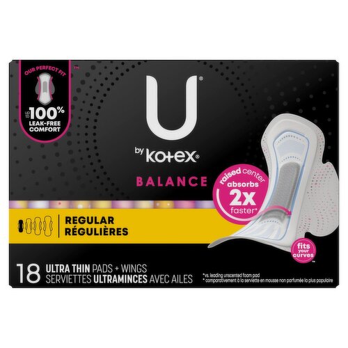 U by Kotex Balance Regular Ultra Thin Pads Wings 18 count The Fresh Grocer