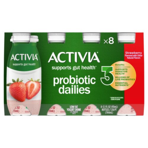 Activia Strawberry Low Fat Yogurt Drink, 3.1 fl oz, 8 count - The Fresh ...