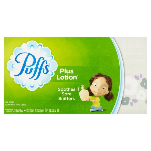 Puffs Plus Lotion White Facial Tissue, 124 count - The Fresh Grocer