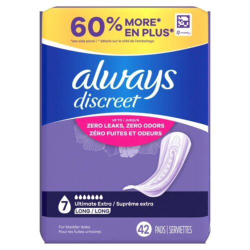 Always Discreet Ultimate Extra Long Pads, 42 count - ShopRite