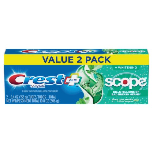 Crest Plus Complete Scope Minty Fresh + Whitening Fluoride Toothpaste ...