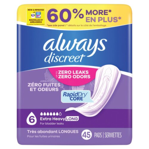 Always Discreet Extra Heavy Long Pads, 45 count - ShopRite