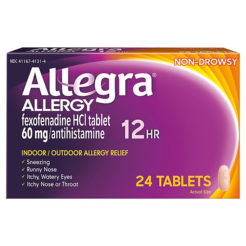 Allegra 12Hr Non-Drowsy Indoor / Outdoor Allergy Relief Tablets, 24 ...