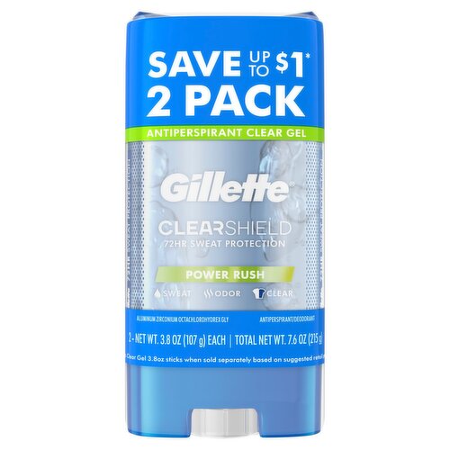 Gillette ClearShield Power Rush Antiperspirant/Deodorant, 3.8 oz, 2 count - ShopRite