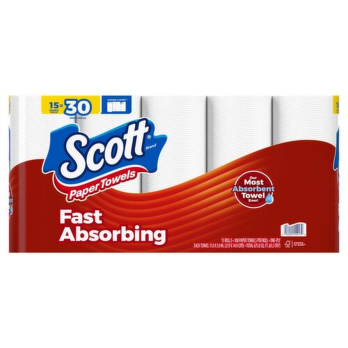 Scott Fast Absorbing Paper Towels Rolls, 15 count - The Fresh Grocer