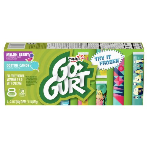 Yoplait Go-Gurt Melon Berry and Cotton Candy Fat Free Yogurt, 2.0 oz, 8 ...