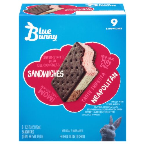 Blue Bunny Neopolitan Frozen Dairy Dessert Sandwiches, 4.25 fl oz, 9 ...