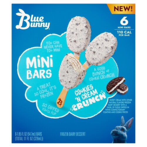 Blue Bunny Cookies 'N Cream Crunch Mini Bars Frozen Dairy Dessert, 1.85 ...