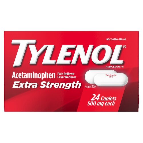 Tylenol Extra Strength Acetaminophen Pain Reliever Fever Reducer for Adults, 500 mg, 24 count ...