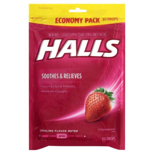 Halls Strawberry Flavor Cough Drops Economy Pack, 80 count - Fairway
