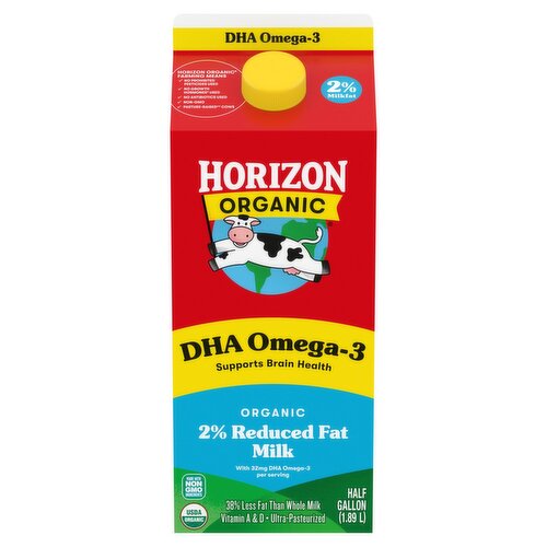 Horizon Organic DHA Omega-3 Organic 2% Reduced Fat Milk, half gallon ...