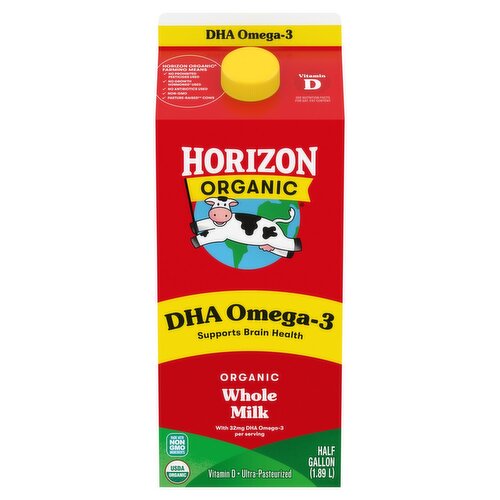 Horizon Organic DHA Omega-3 Organic Whole Milk, half gallon - Price Rite