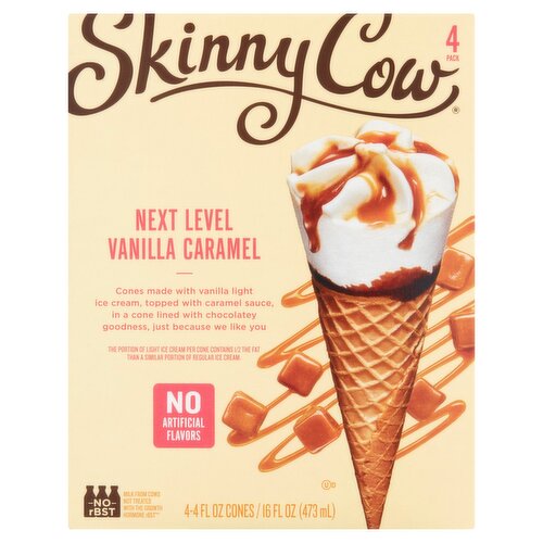 Skinny Cow Next Level Vanilla Caramel Ice Cream Cones, 4 fl oz, 4 count ...
