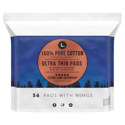 L. Extra Long Overnight Ultra Thin Pads with Wings, 36 count - ShopRite